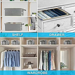 roomtalk Wardrobe Clothes Organizer for Jeans & Pants 6-Grids, Clothes Organizer for Folded Clothes with Double Handles & Label Pocket, 11.8" W x 16.5" D x 7.9" H, 2 Pack Grey.