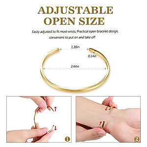 Lolalet Thin Open Cuff Bracelet, for Girlfriend Wife Mom, 18K Gold Plated Couples Oval Love Bracelets, Plain Polished Finish Open Cuff Bangle Jewelry Gift for Men Women -1 Pack