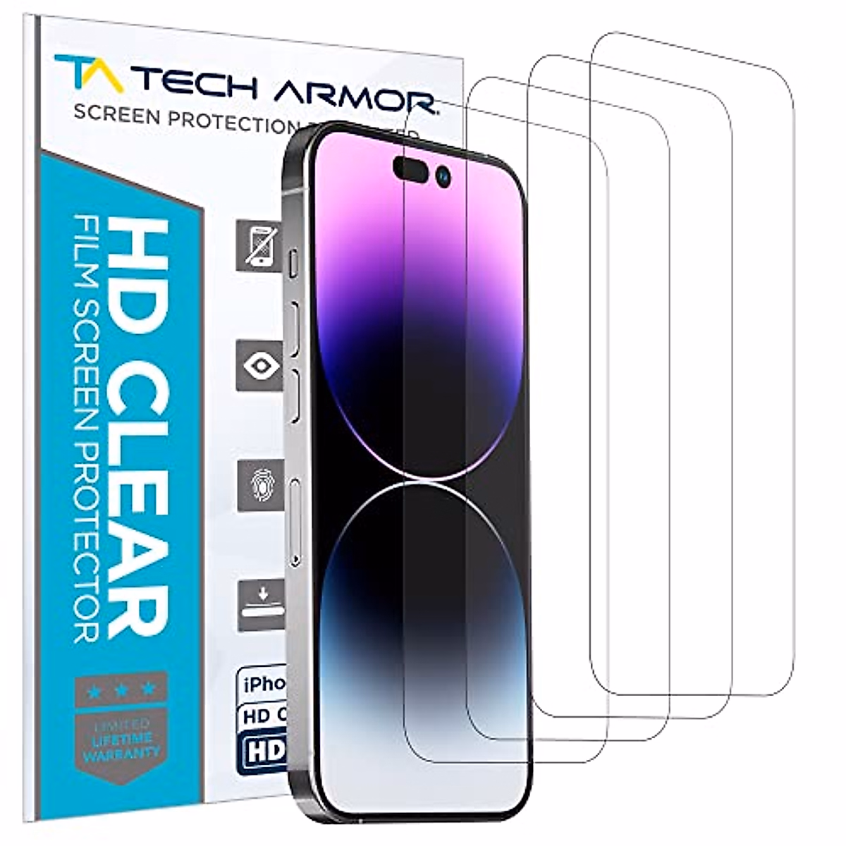 Tech Armor 4 Pack HD Clear Film Screen Protector Compatible for Apple NEW iPhone 14 Pro 5G 6.1 Inch 2022