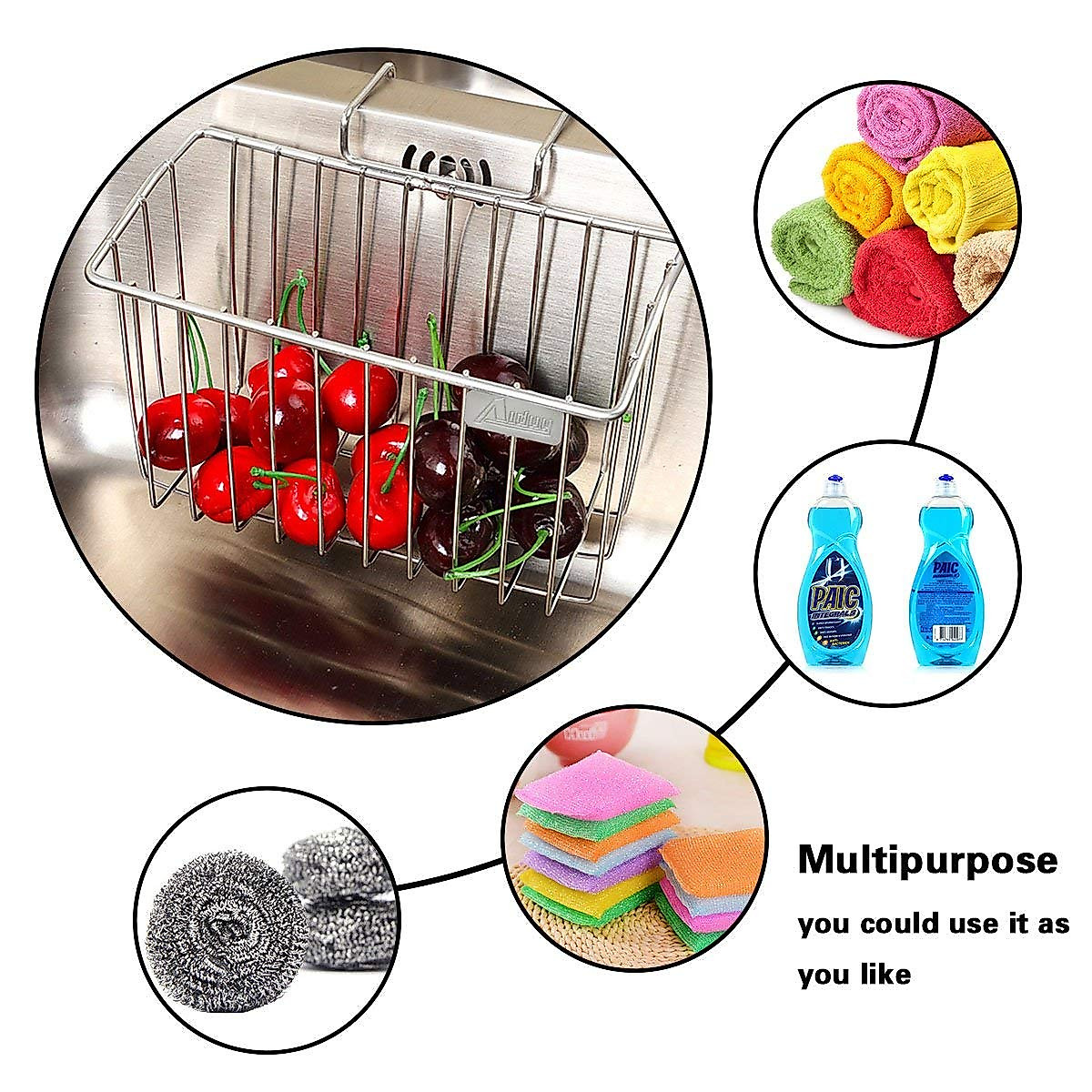 Sink Caddy Sponge Holder, Kitchen Sink Organizer Stainless Steel Sponge Caddy Holder, Dishwashing Liquid Drainer Sponge and Soap Holder for Kitchen Sink