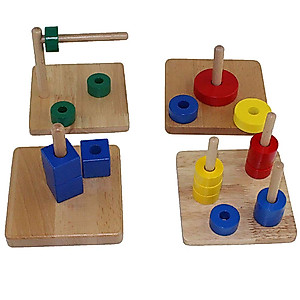 Kghios Montessori Infant Toys Materials for Toddlers 6 Months-1-2 Year Old Babies Infant & Toddler Materials Discs on Horizontal Dowel 4 in 1