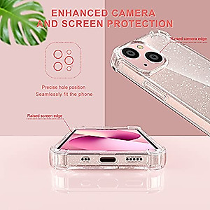 KSWOUS Sparkly Glitter Clear Case for iPhone 13 Mini 5.4 Inch with Screen Protector[2 Pack] + Camera Lens Protector[2 Pack], Soft Protective Case for Women Girls Cute Shockproof Cover(Glitter)