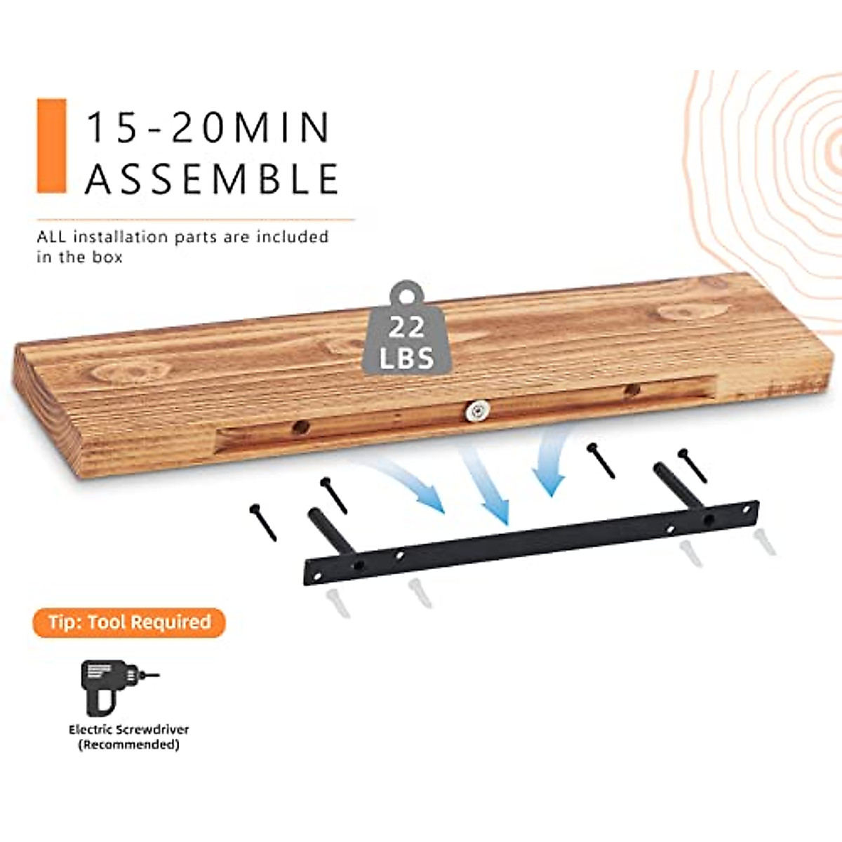 2 Pack 16" Solid Cedar Wood Floating Shelves, Brushed Finish, Wall Mounted for Home Living Room Bathroom