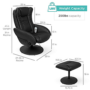 Best Choice Products Faux Leather Electric Massage Recliner w/Stool Footrest Ottoman, Remote Control, 5 Heat & Massage Modes, Side Pockets - Black