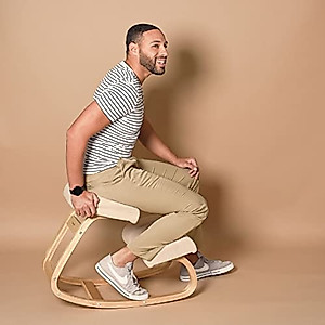 Sleekform Ergonomic Kneeling Chair - Home Office Rocking Desk Stool for Active Sitting - White Comfortable Cushions Wood