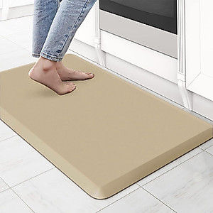 More Décor Anti Fatigue Kitchen Floor Mat, Standing Desk Mat, Double Pack, Non Slip, Waterproof - 0.47 Inches Thick - Rug Sizes 17.3" x 28" and 17.3" x 47.2" - Beige