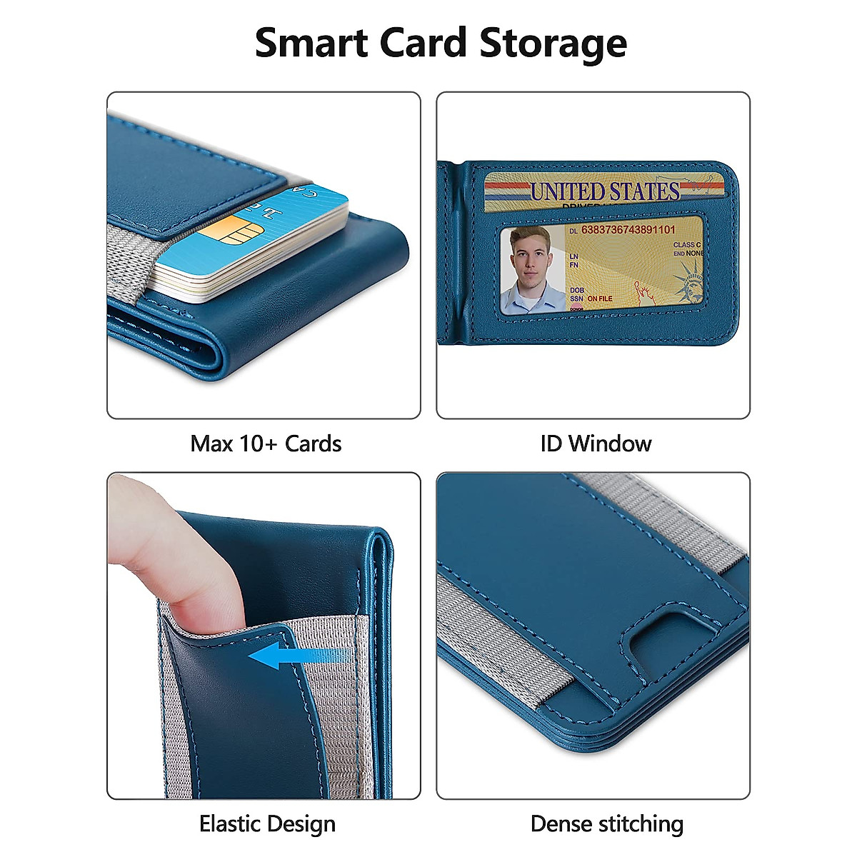 2-in-1 Magsafe Wallet, Up-grade with iPhone Wallet and Adjustable Stand, Open ID Window, Magnetic Wallet for iPhone 15/14 Pro Max/14 Pro/14/14 Plus/13/12 Series, 9 Cards Holder, Vegan Leather, Blue