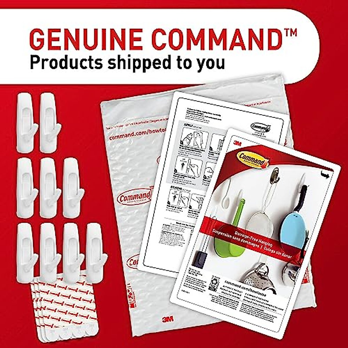 Command Medium Utility Hooks, Damage Free Hanging Wall Hooks with Adhesive Strips, No Tools Wall Hooks for Hanging Organizational Items in Living Spaces, 9 White Hooks and 12 Command Strips
