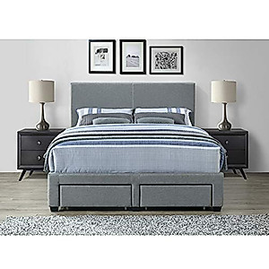 DG Casa Kelly Panel Bed Frame with Storage Drawers and Upholstered Headboard, Queen Size in Grey Linen Style Fabric