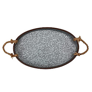 Oval Metal Iron Tray Galvanized Metal Tray with Rope Handle Farmhouse Candle Holder Tray Industrial Style Serving Tray Decor Photography Props