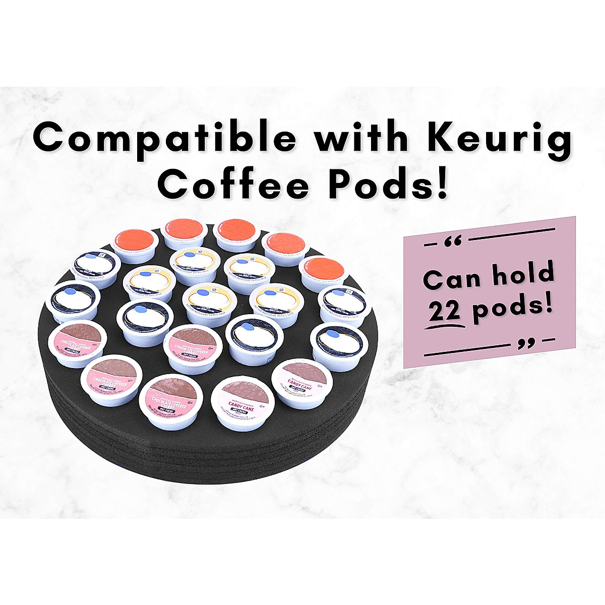Polar Whale 2 Coffee Pod Wall Mount Hanging Organizers Round Storage Tray Compatible with Keurig K-Cup for Kitchen Home Office Display Stand Waterproof Washable Black Foam 22 Compartment