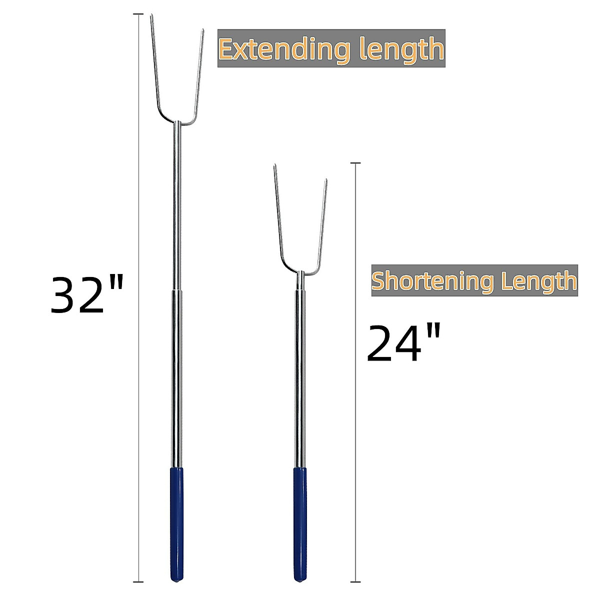 RAOMEIDE 32" Heavy Duty Hot Dog Sticks for Campfire, Marshmallow Roasting Sticks for Fire Pit, Smores Sticks for Fire Pit Long, Smores and Marshmallows Skewers 2 Pack