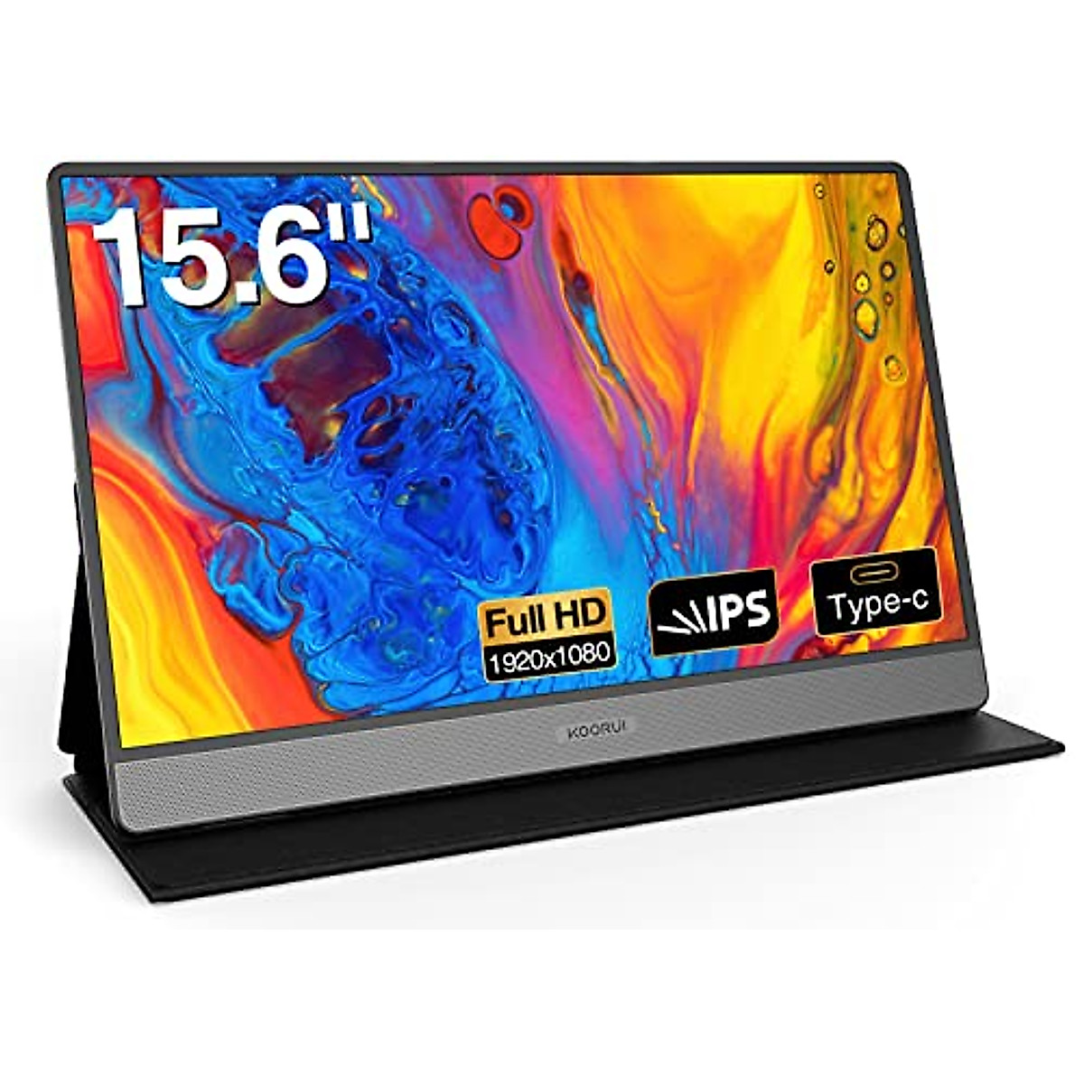 KOORUI Portable Monitor 15.6 Inch 1080P FHD Portable Laptop Monitor IPS Second Screen USB-C HDMI Travel Monitor w/Protective Cover & Dual Speakers