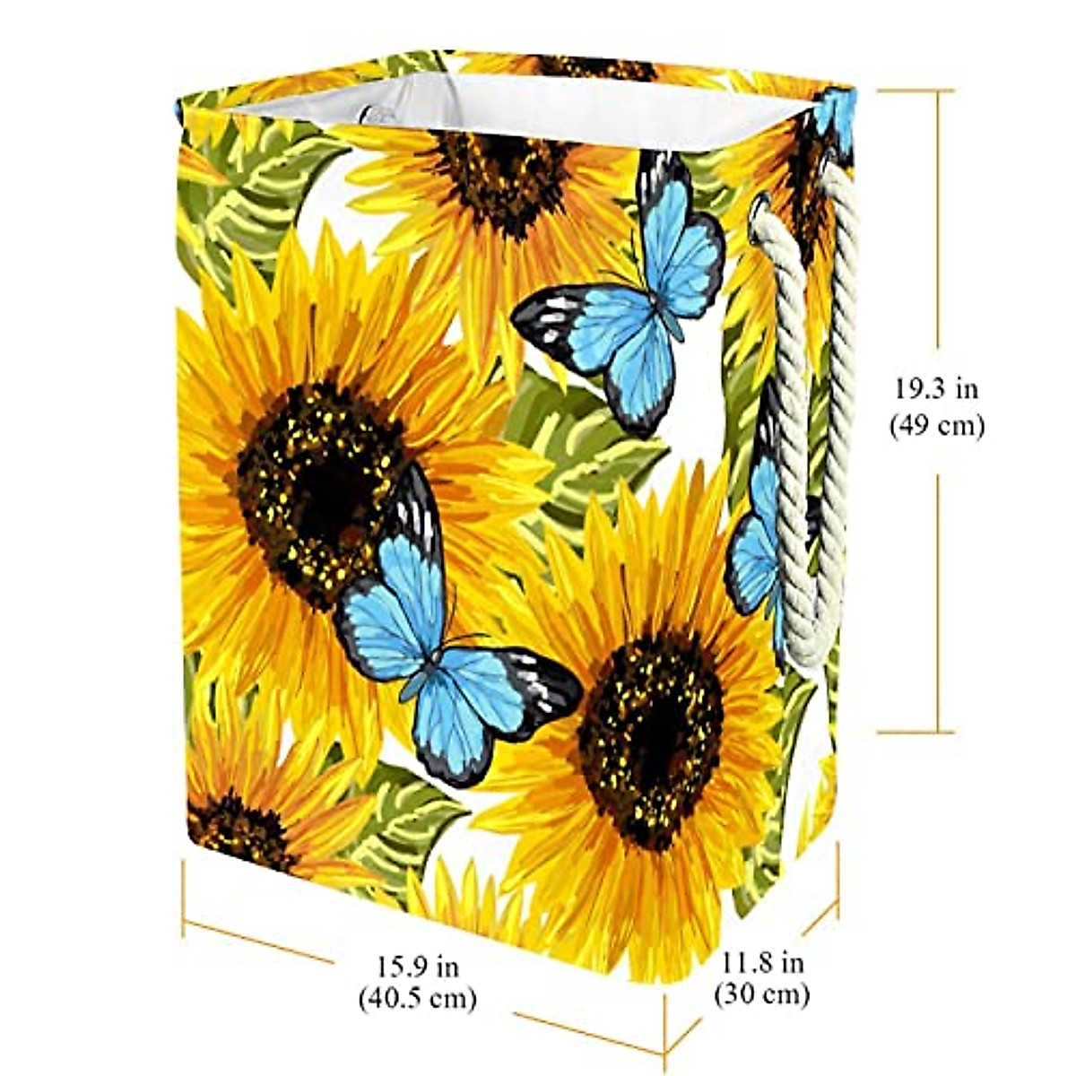 Inhomer Hand Painted Sunflowers Blue Butterfly Large Laundry Hamper Waterproof Collapsible Clothes Hamper Basket for Clothing Toy Organizer, Home Decor for Bedroom Bathroom