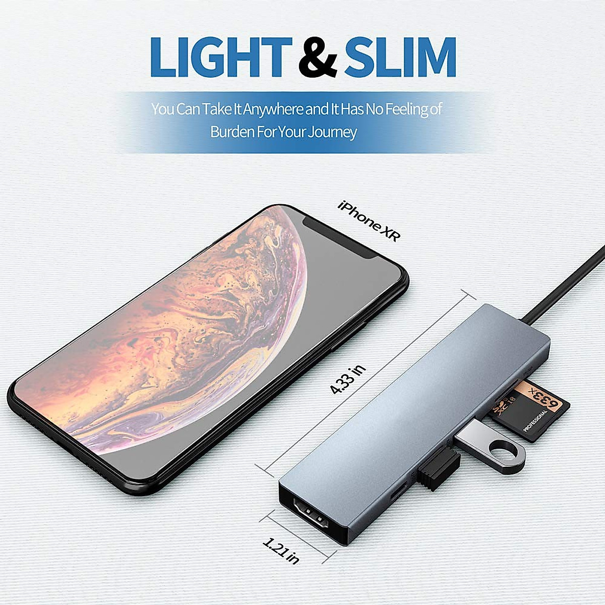 USB C Hub Type C 6 in 1 Hub to 4K HDMI Output, 2 USB3.0 Ports,SD/TF Card Reader with PD2.0 Charge