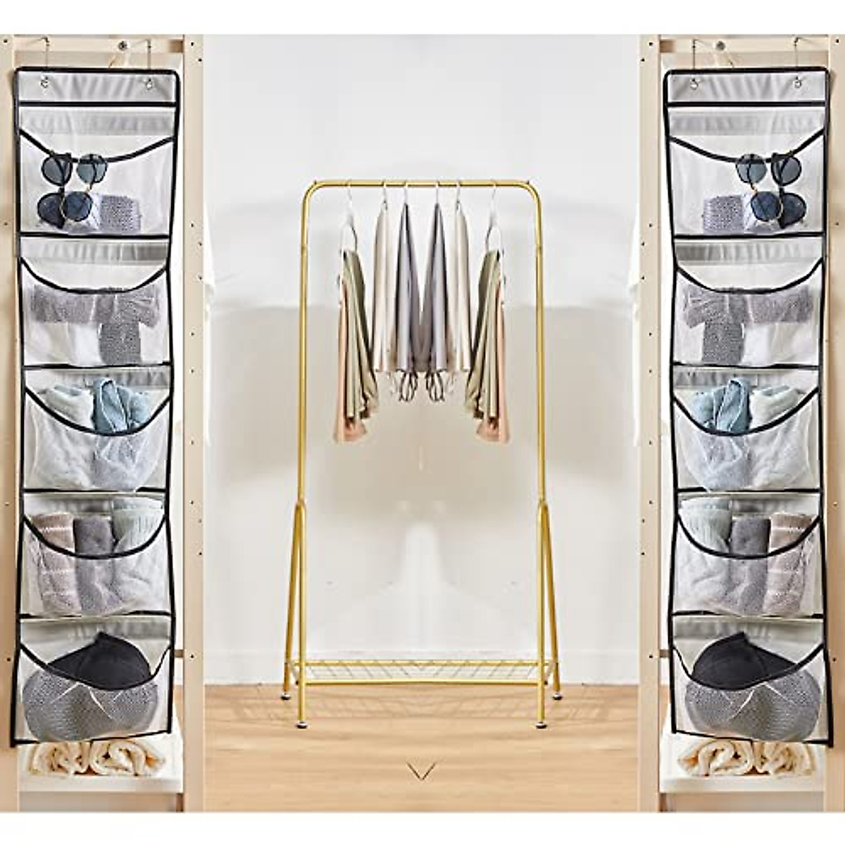 Over Door Organizer Storage - Hanging Closet Organizer with 5 Large Pockets for Bedroom Bathroom Pantry Nursery ,2 Pack (Grey)