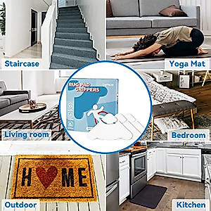 bemece 4PCS Rug Grippers - Enhanced Friction Non Slip Rug Tape, Washable Reusable Rug Pad Gripper, Anti-Curling, Double-Sided Adhesive Rug Pad Grippers for Area Rug Hardwood Tile