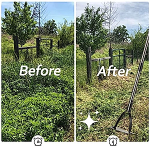 PoPoHoser Weed Grass Cutter, 66 Inch Grass Whip with Double Edged Serrated Blade - Steel Metal Manual Sod Cutter Hand Tool for Weeding Overgrown Weed in Garden Yard Lawn (2 Blades)