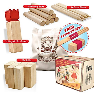 AGREATLIFE Kubb Yard Game Set Made of Rubberwood Viking Chess Pieces - Comes with 2 Extra Pieces and an Extra Large Carrying Bag - Great for Backyard and Camping Games, Family reunions