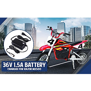 36V 1.5A Battery Charger for Razor MX500 - Premium 36V 1500mA Scooter Quick Charger (3-Pin XLR Connector) for Razor Crazy Cart XL, MX650, Currie, Schwinn S1000, S600, Ezip E1000, X-600 - W15128190014