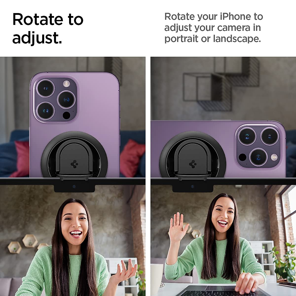 Spigen O-Mag Ring (MagFit) Camera Webcam Mount for MacBook, Magnetic Phone Holder Grip Designed for MagSafe (MacBook Pro, Air, iPhone 14 Pro Max, 14 Pro, 14 Plus, 14, 13 and 12 Series) - Black