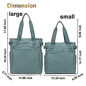 BESYIGA Tote Bag with Pockets for Women Top Handle Canvas Casual Shoulder Handbag Medium Size, Green