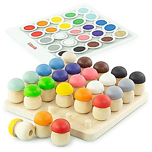 Ulanik Mushroom Glade Toddler Montessori Toys for 3 Year Old + Kids Wooden Mushrooms Game for Learning Color Sorting and Counting Preschool Education — 25 pcs