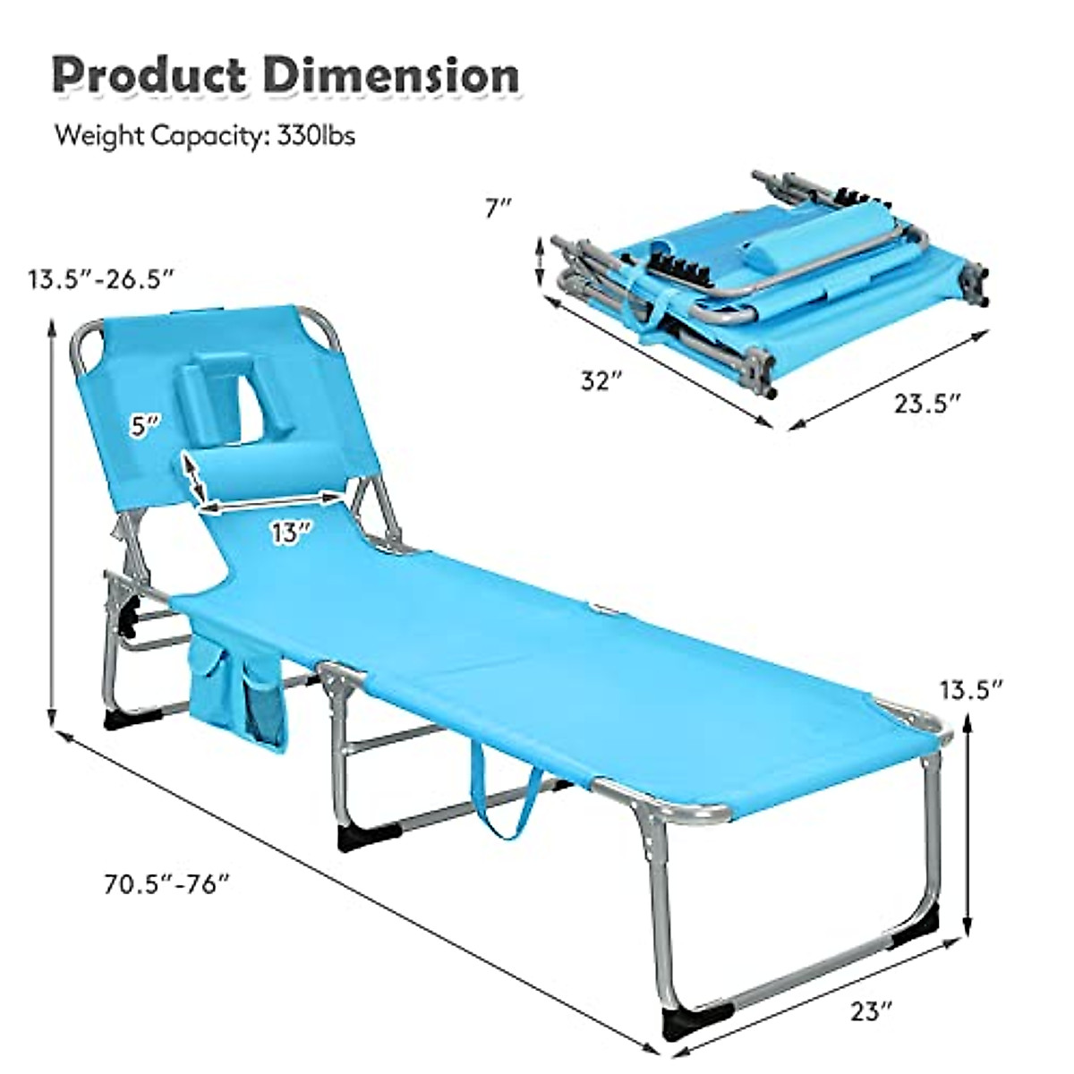 Tangkula Beach Chaise Lounge Chair with Hole for Face, Patio Folding Adjustable Reclining Beach Sunbathing Chair with Side Pocket, Portable Face Down Tanning Chair for Outdoor Backyard Poolside (2)