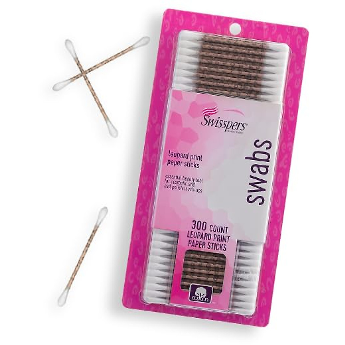 Swisspers Premium Leopard Paper Swabs – 300 Count (Pack of 1) – Fun and Stylish Cotton Swabs with Leopard Print Design – 100% Cotton Tips for Beauty and Personal Care