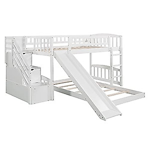 DEYOBED Twin Over Twin Wooden Bunk Bed with Slide and Storage Drawers for Kids Teens