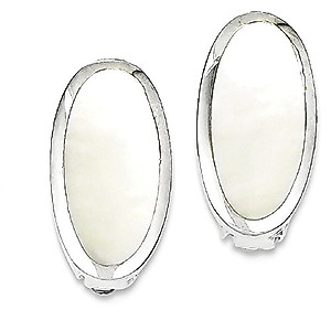 925 Sterling Silver Mother of Pearl Oval Non Pierced Clip On Earrings