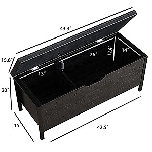 LIKIMIO Storage Ottoman Bench, 43 Inch Wooden Storage Bench with Leather Button Padded Seat for Bedroom End of Bed/Living Room/Entryway, Black