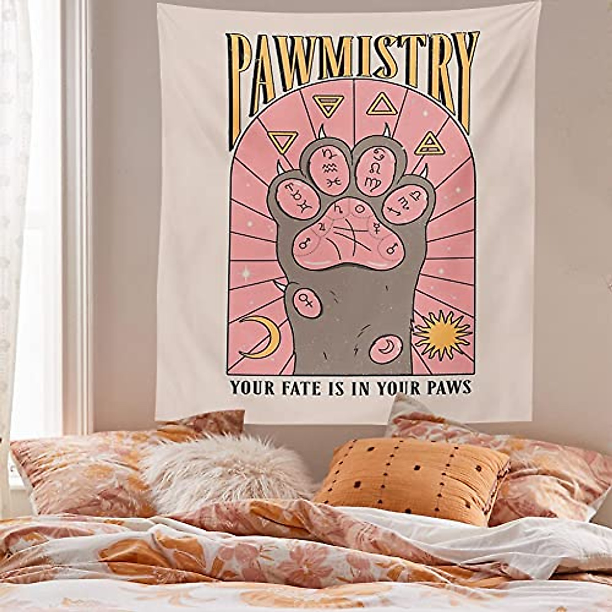 MBVBN Kawaii Wall Decor Pink Cat Paw Tapestry Kawaii Room Decor Kawaii Bedroom Decor (Pink)