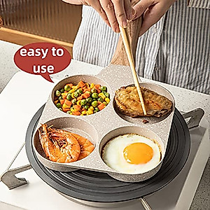 MIUGO Four-Cup Fried Egg Pan, Medical Stone Non-Stick Frying Pan for Breakfast,Divided Egg Skillet Suitable for Gas Stove and Induction Cooker (3-inch eggs)