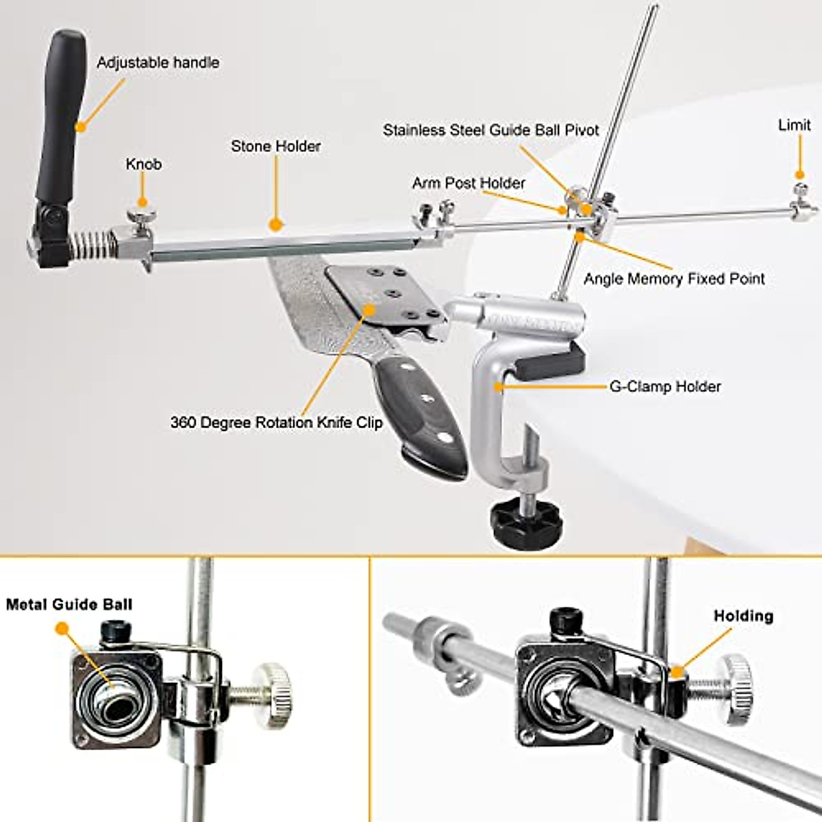 RUIXIN PRO RX-008 Kitchen Knife Sharpener System with 10 Whetstones, 360° Rotation Flip Design, Fixed Angle Stainless Steel Professional Chef Knife Sharpening Kit Fine Grinding Polishing Tool