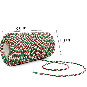Cotton Twine Green Red and White Baker String 2mm Thick 328 Feet Christmas Twine for Gift Wrapping DIY Crafts Home Decoration Gardening