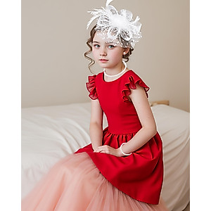 5 Pack White Fascinator for Gril Tea Party Headband Derby Hat Lace Gloves ewelry Pearl Bracelet Earrings Set for 1920s Party