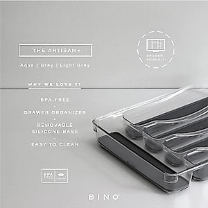 BINO 5-Slot Silverware Organizer for Drawer | Plastic Utensil Organizer for Kitchen Drawers | Silverware Tray for Drawer Organization | Utensil Kitchen Drawer Organizer w/ Grip Lining (Light Grey)