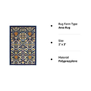 Nourison Allur Persian Navy Multicolor 2' x 3' Area -Rug, Easy -Cleaning, Non Shedding, Bed Room, Living Room, Dining Room, Kitchen (2x3)