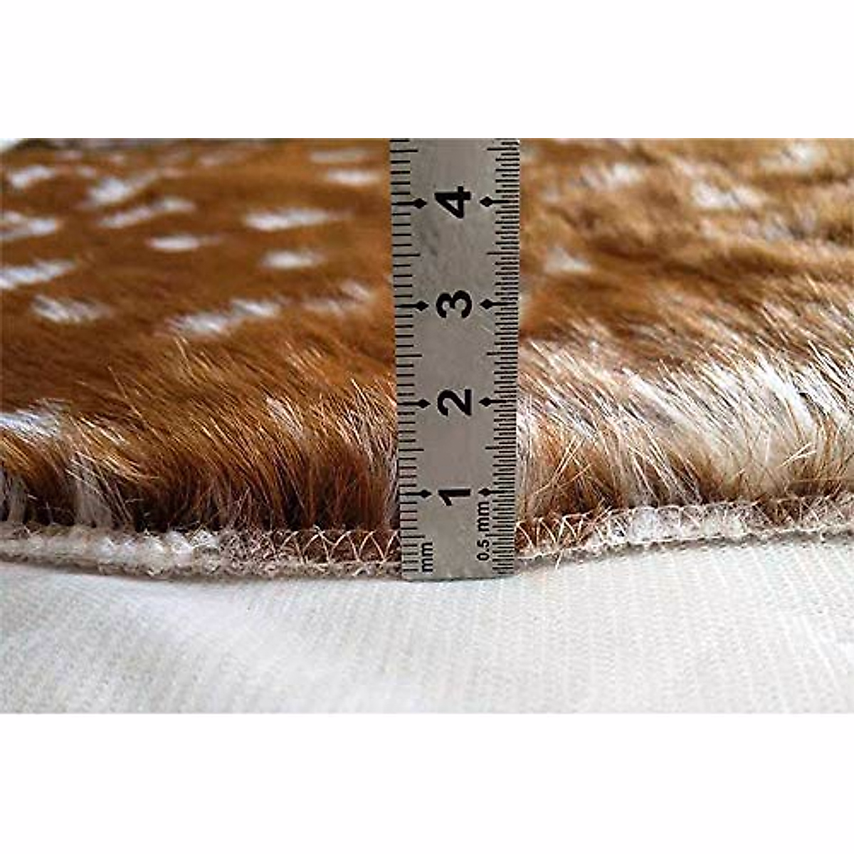 Faux Sika Deer Print Hide Rug Faux Fur Cowhide Area Rug Animals Mat Carpet for Home (3.4ftX2.9ft)