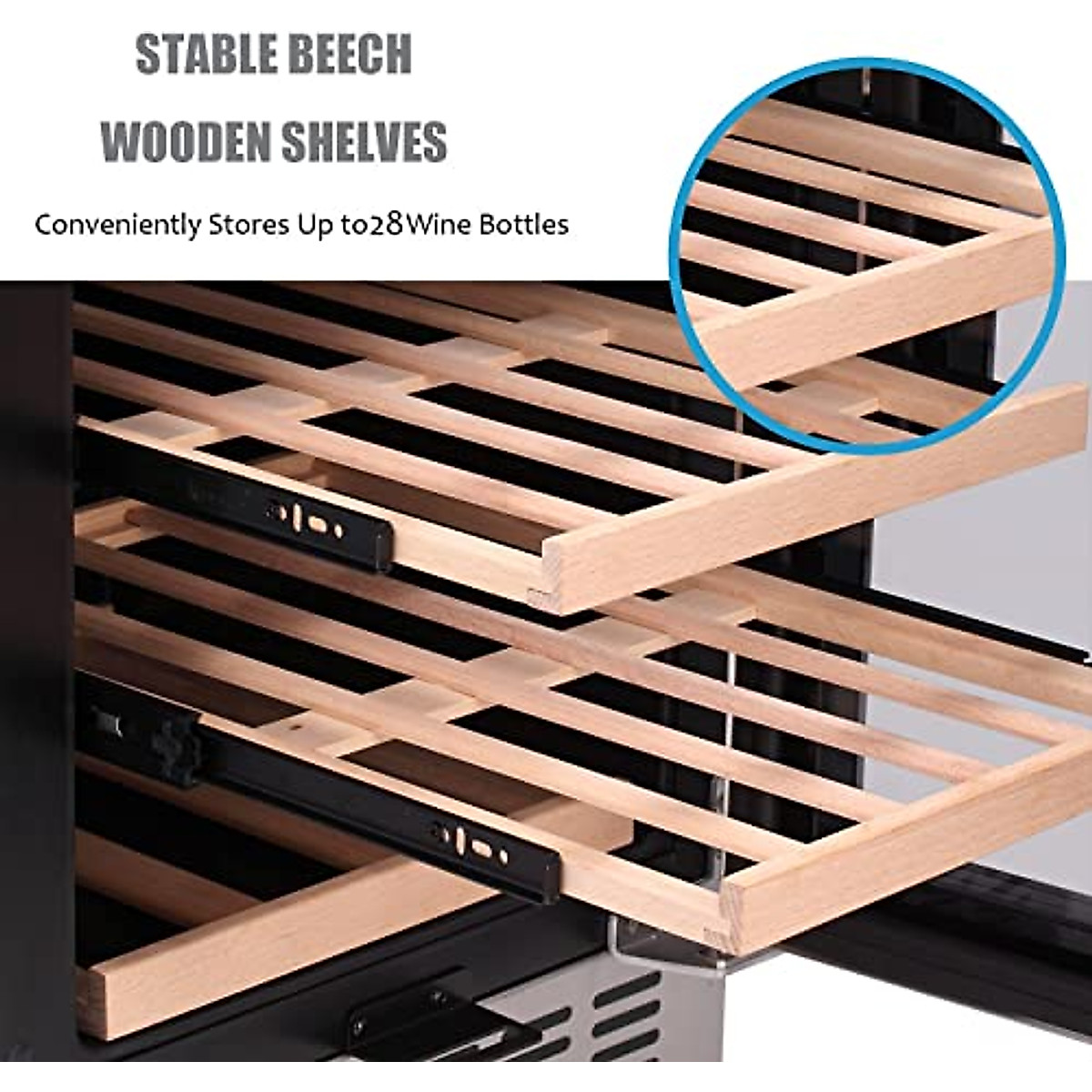 Antarctic Star 15" Wine Cooler Under Counter Beverage Refrigerator Beer Mini Fridge 28 Bottles Dual Zone Built-in Freestanding Stainless Steel Double-Layer Tempered Glass Door