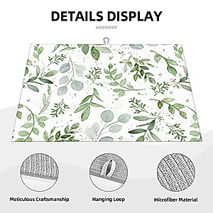 Vodbne Sage Green Leaves Dish Drying Mat XL for Kitchen Counter Microfiber Absorbent Dish Draining Reusable Washable Large 18"x24"