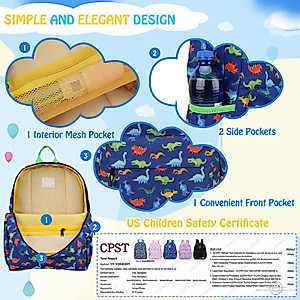 VX VONXURY School Backpack for Boys, Lightweight Kids Backpack Preschool Toddler Kindergarten Bookbag with Front Chest Buckle,Blue Dinosaur