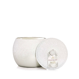 Thymes Frasier Fir Flocked Novelty Statement Candle – White Candle Jar Design – Large Candles for Home Scented with Notes of Crisp Siberian Fir, Cedarwood and Sandalwood – Holiday Candle (22 oz)