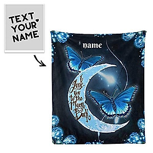CUXWEOT Custom Blanket with Name Text Personalized I Love You to The Moon and Back Soft Fleece Throw Blanket for Gifts (50 X 60 inches)