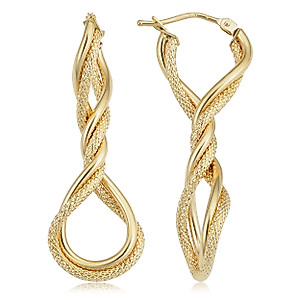Kooljewelry 10k Yellow Gold Twisted Elongated Hoop Earrings