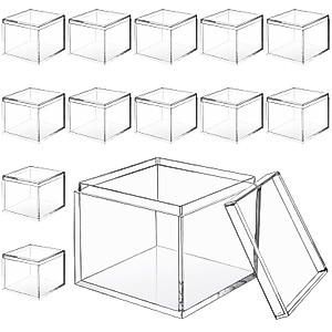 12 Pieces Clear Acrylic Plastic Square Cube Small Acrylic Box Acrylic Storage Containers with Lid Stackable Cube Containers Acrylic Container with Lid for Candy Jewelry Display (2.2 x 2.2 x 1.8 inch)