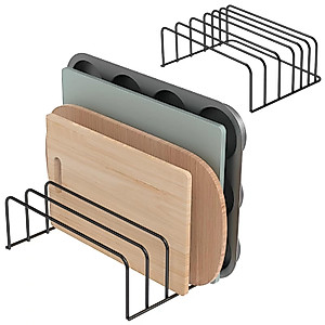 [2-Pack] Large Cutting Board Organizer, Cutting Board Holder Rack Baking Cookie Pan Sheets Cooling Racks Storage Stand for Kitchen Cabinet -Divided Holder with 6 Slots (Black)
