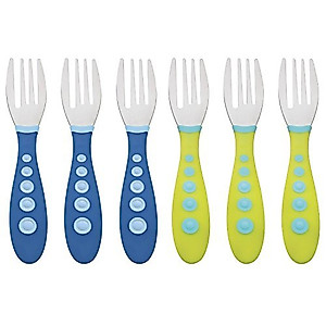 Gerber Stainless Steel Tip Kiddy Cutlery Forks - 6 Pack, Blue/Green
