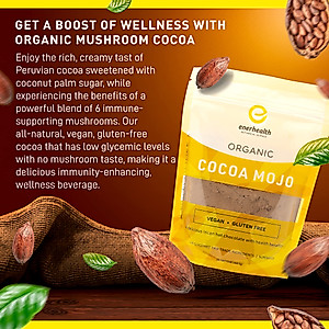 Enerhealth Botanicals Cocoa Mojo – Certified Organic Hot Chocolate Peruvian Cocoa Mix, Sweetened with Low Glycemic Coconut Palm Sugar and Infused with 6 Mushroom Extracts to Boost Immunity – 12 oz